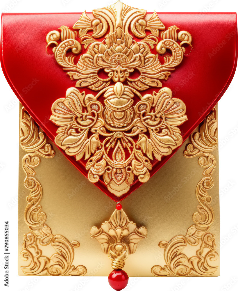 golden angpao,angpao made of gold isolated on white or transparent ...