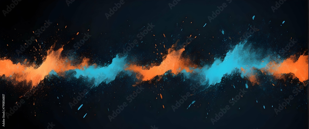 This dramatic image depicts a vibrant, explosive interaction of orange ...