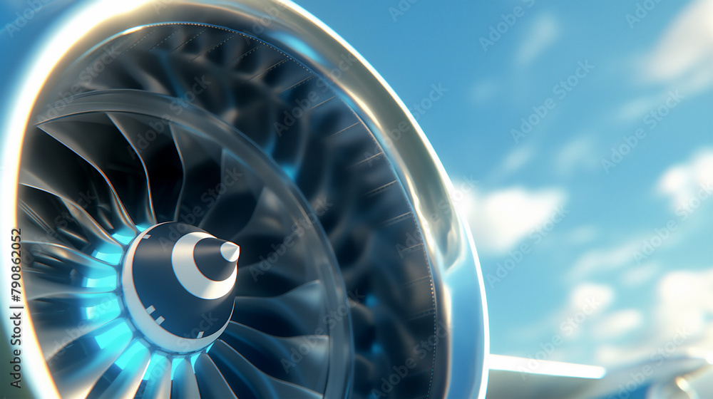 A jet engine turbine running on sustainable aviation biofuel with a ...