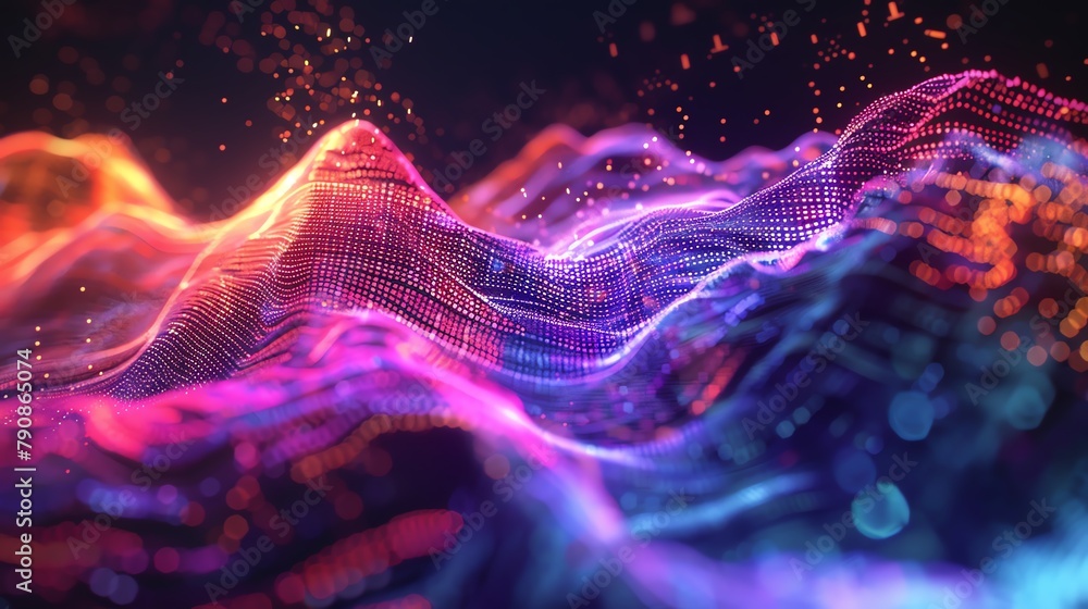 Capture the intricate dance of soundwaves in a side view illustration ...