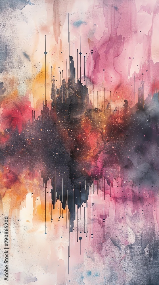 Craft a striking visual of audio wavelengths in a side view, blending ...