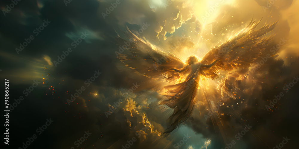 Angel mythology, abstract oil painting of a beautiful, mighty flying ...
