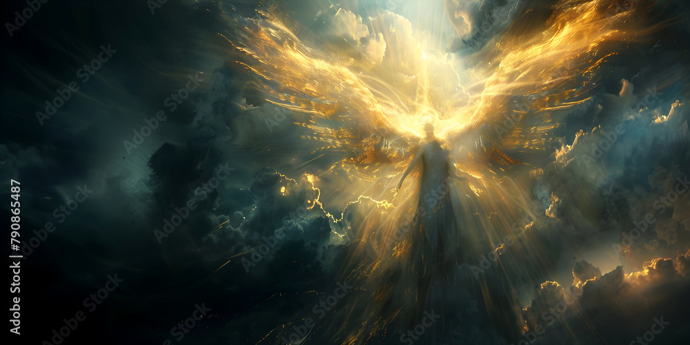 Angel mythology, abstract oil painting of a beautiful, mighty flying ...