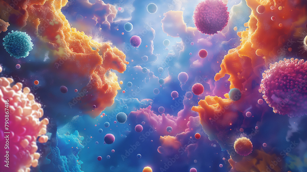 Microscope image between pollen and immune cells in the respiratory ...