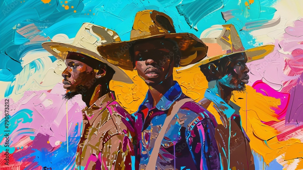 African-American men in colorful clothes, banner for black history ...