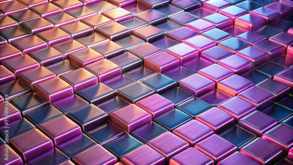 The square tiles in different shades of purple and blue create a ...