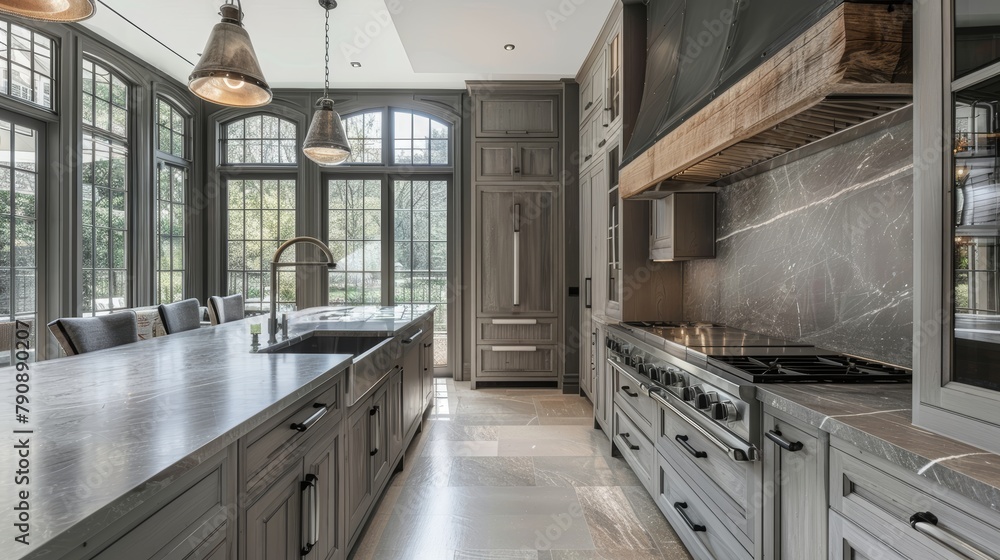 Elegant kitchen in varying shades of gray, each texture from satin ...