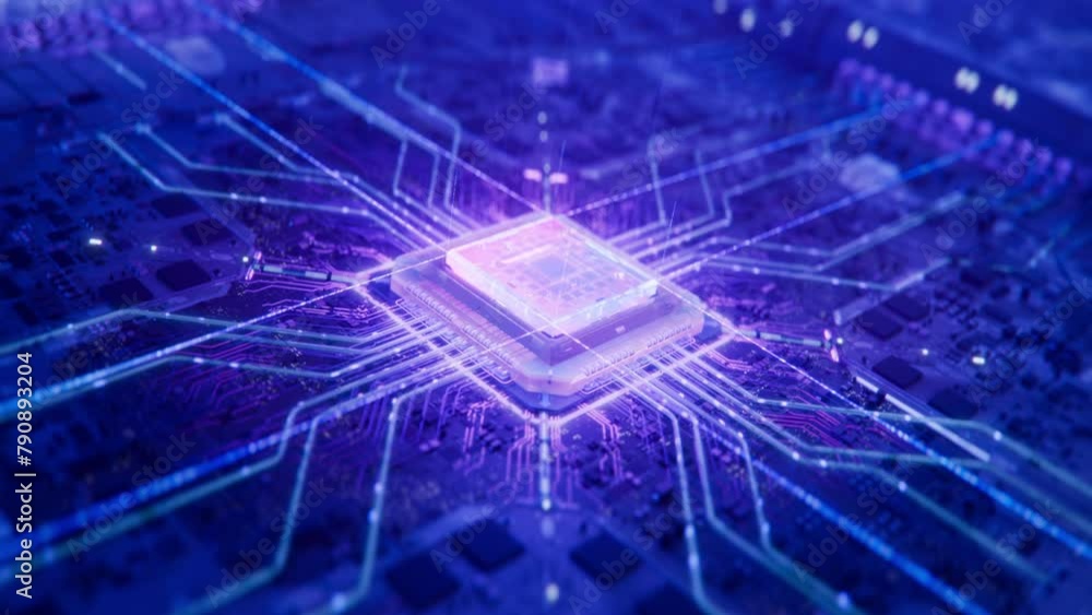 Dynamic Close-up of Futuristic Chip Connection to Motherboard. In ...