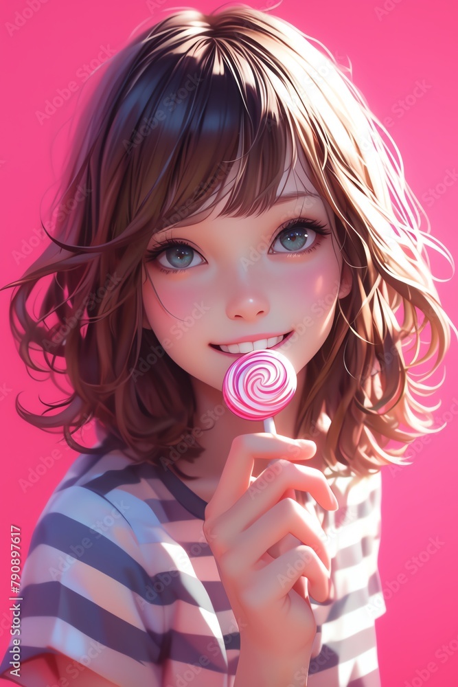 A delightful 3D model of a playful anime girl, with tousled hair and a ...