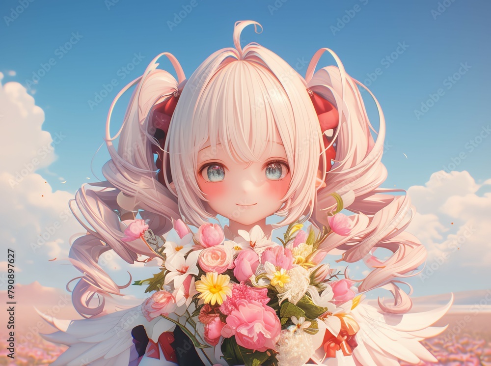 An adorable 3D model of a compassionate anime girl, with a caring smile ...