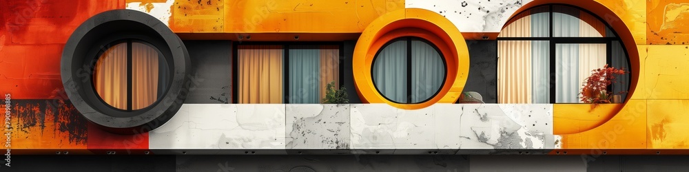 Contemporary building facade with circular windows: modern urban ...