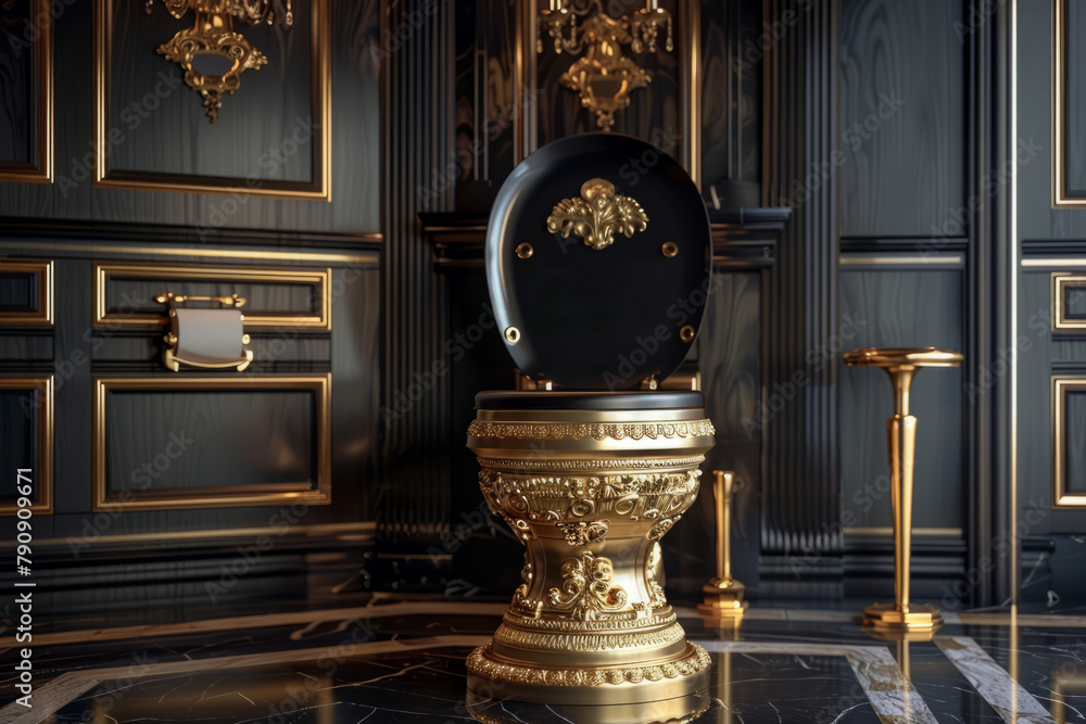 Luxury golden toilet bowl. Interior of royal toilet room Stock Photo ...