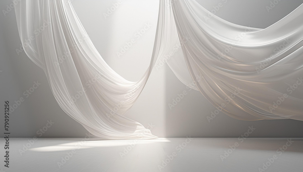 elegant, overlapping transparent fabrics swing in the room Stock Photo ...
