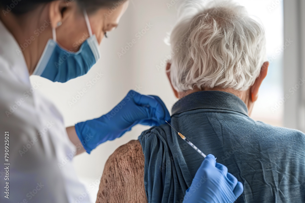 Elderly Man getting Covid Vaccine shot to arm. Doctor giving Injection ...