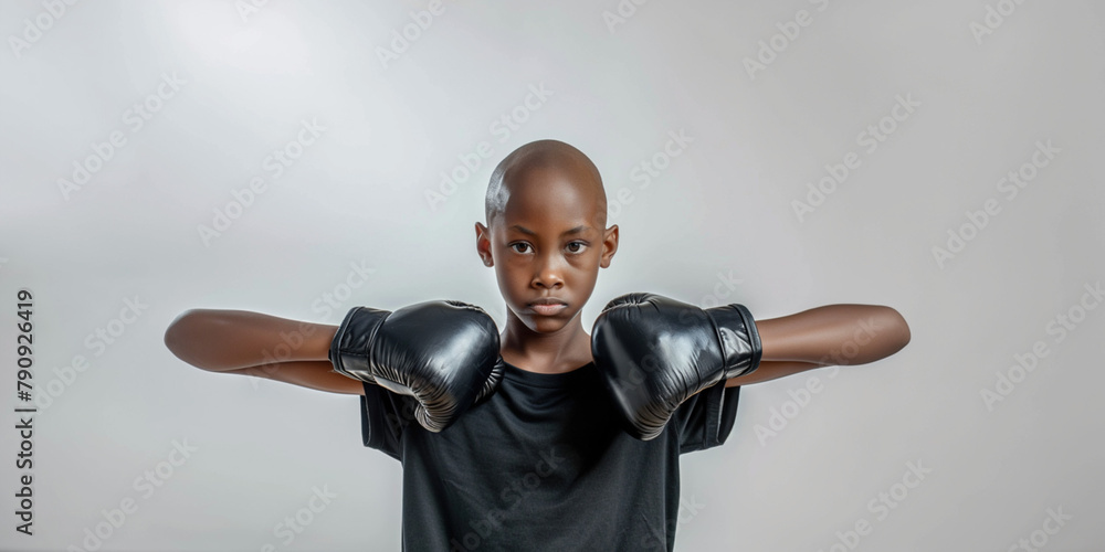 African American teenage bald kid with face of determination with black ...
