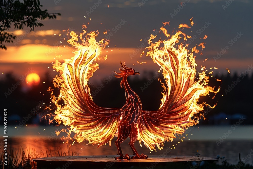 Phoenix dance, fire rebirth, ballet of flames and renewal, dynamic ...