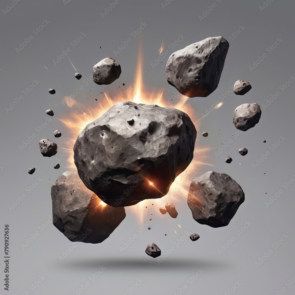 Asteroids swarm of boulders or stone meteorite isolated on transparent ...