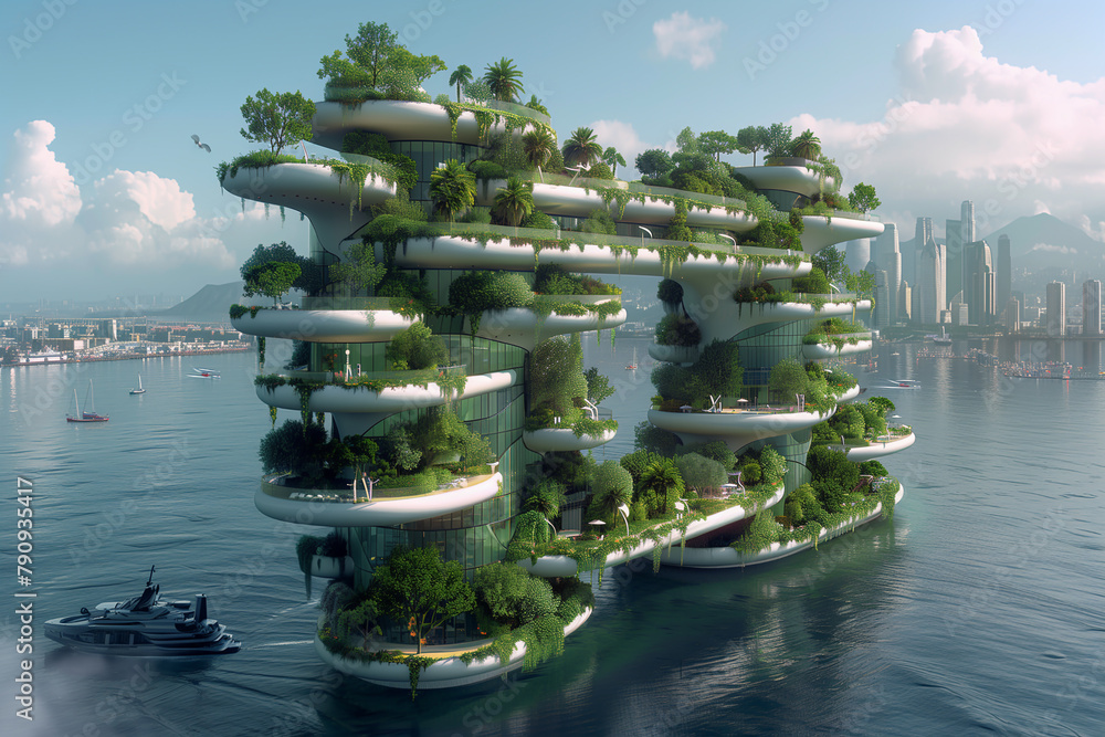 Sustainable glass office building with tree for reducing heat and ...