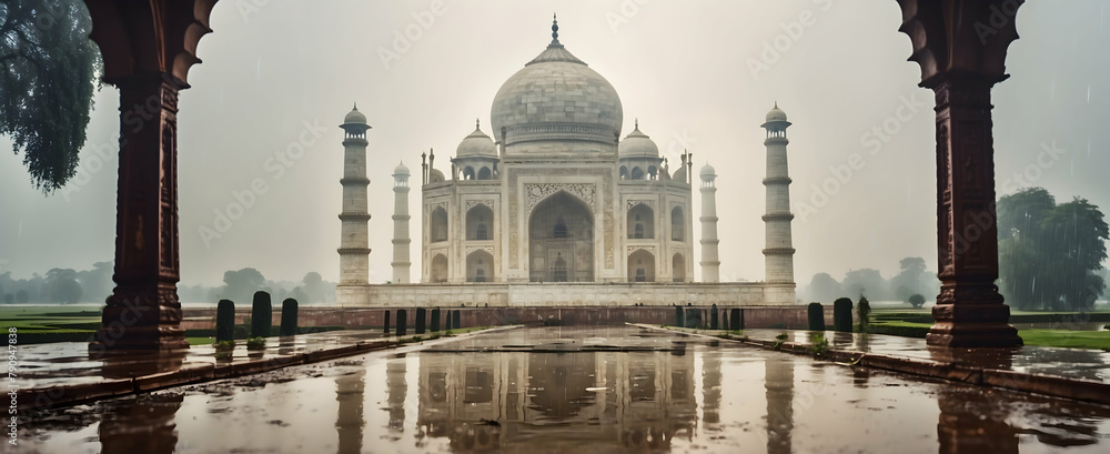 Monsoon Majesty: Taj Mahal Reflected in Rain Soaked Grounds ...