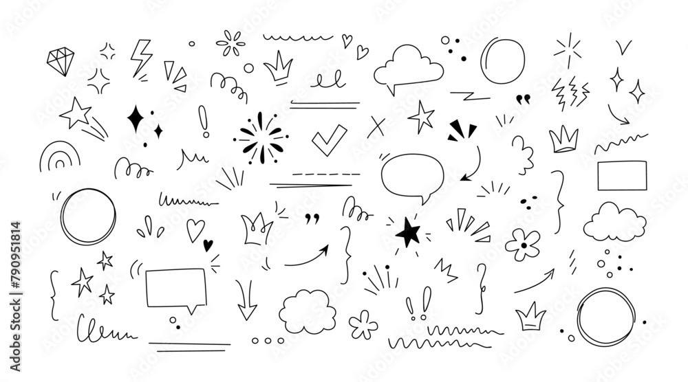 Doodle icon set. Sketch underline, emphasis, arrow shape set. Hand ...