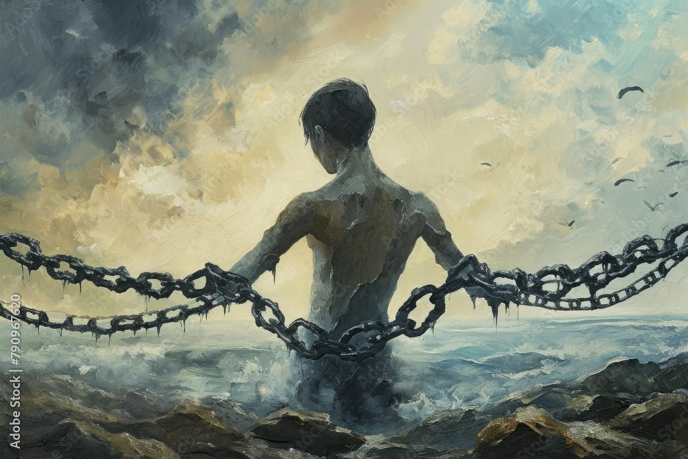 Freedom person broken chains, hands are breaking chain. Freedom concept., AI generated Stock ...