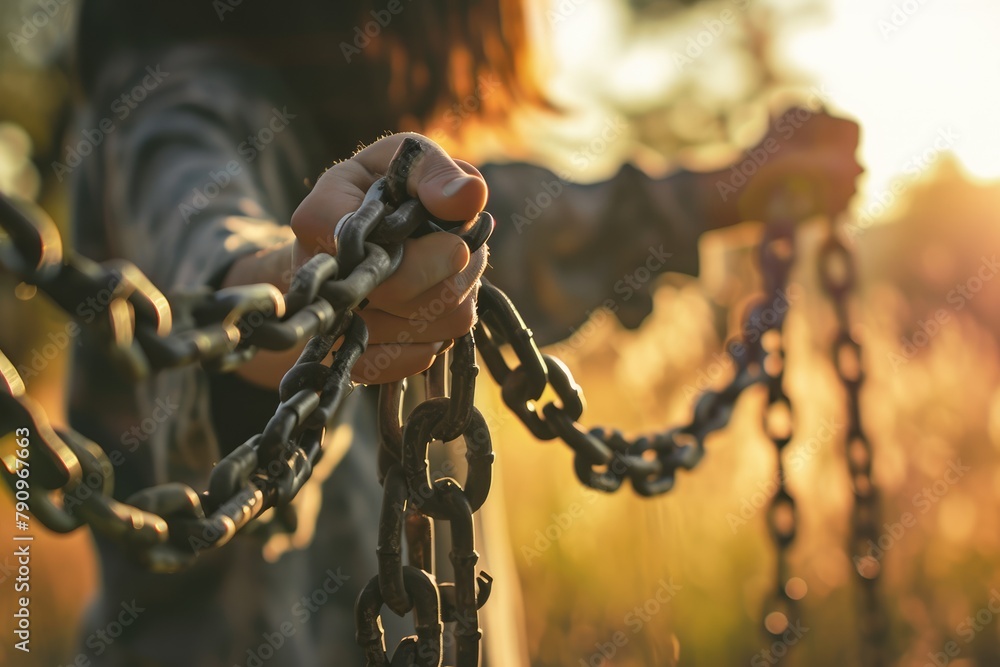 Freedom person broken chains, hands are breaking chain. Freedom concept ...
