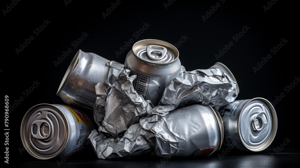 Group of crushed aluminum cans on a matte grey surface showcasing ...