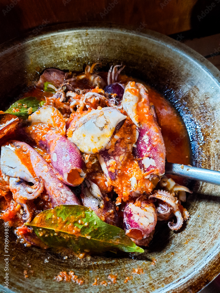 Cumi Balado or red chili squid. one of the typical Minangkabau dishes ...