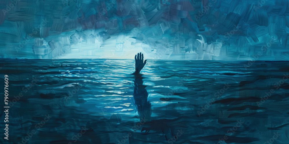 Drowning sinking African American man in sea problems water asking for ...