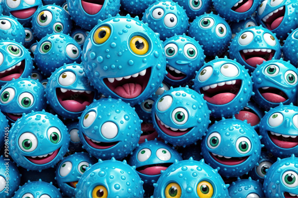 Group of cartoon monsters. Funny smiling microbes. Microorganisms ...