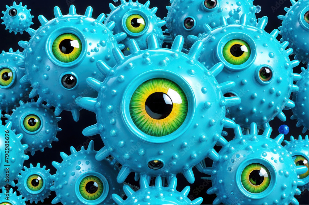 Cartoon characters are viral monsters with eyes. A microorganism with ...