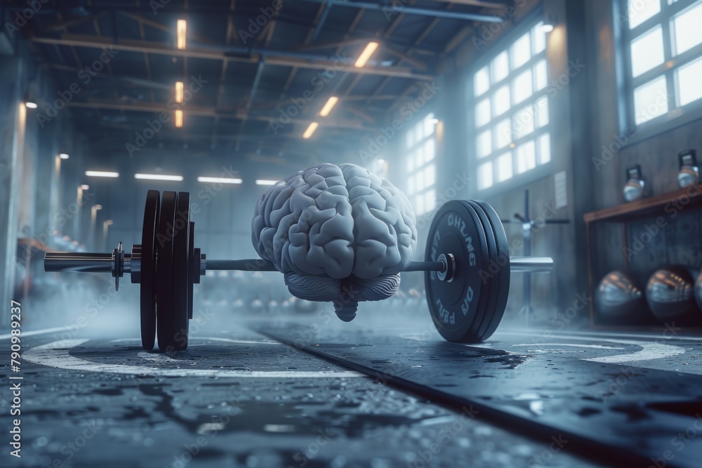 Human brain doing workout heavy work powerlifting power calculations ...