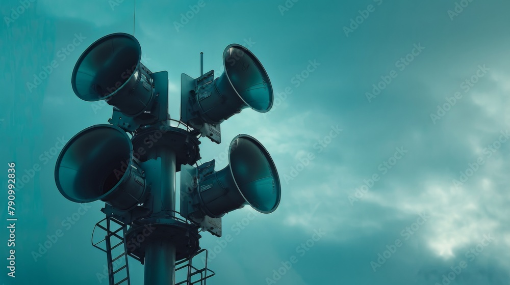 Tsunami warning sounds mounted on an elegant modern tower Stock Photo ...