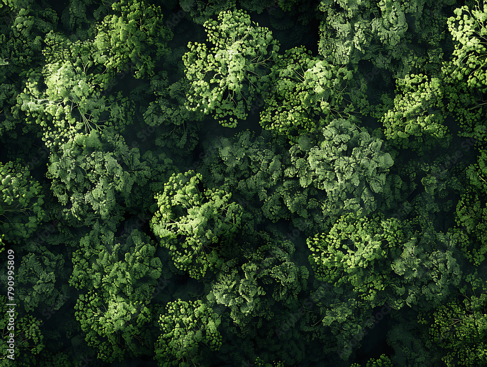 aerieal top view of greens trees in forest, ush green forest with many ...