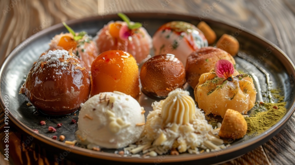 Traditional Indian dessert platter featuring decadent treats like ...