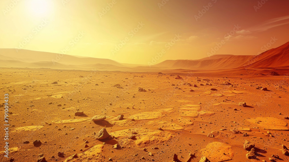 Landscape of planet Mars, red barren lifeless land, extraterrestrial ...