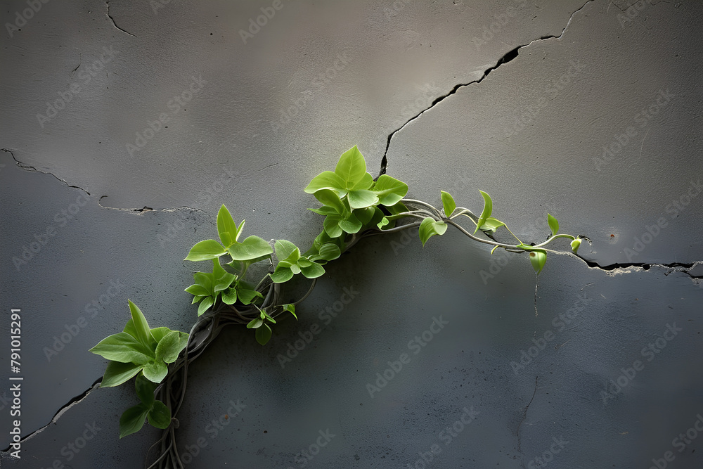 Nature's Triumph: Green Plant Breaking Through Solid Stone Wall ...