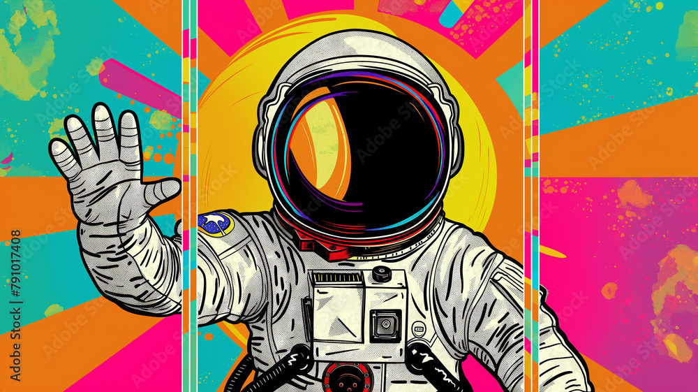 3 panel wall art, Wow pop art astronaut. Colorful background in pop art ...