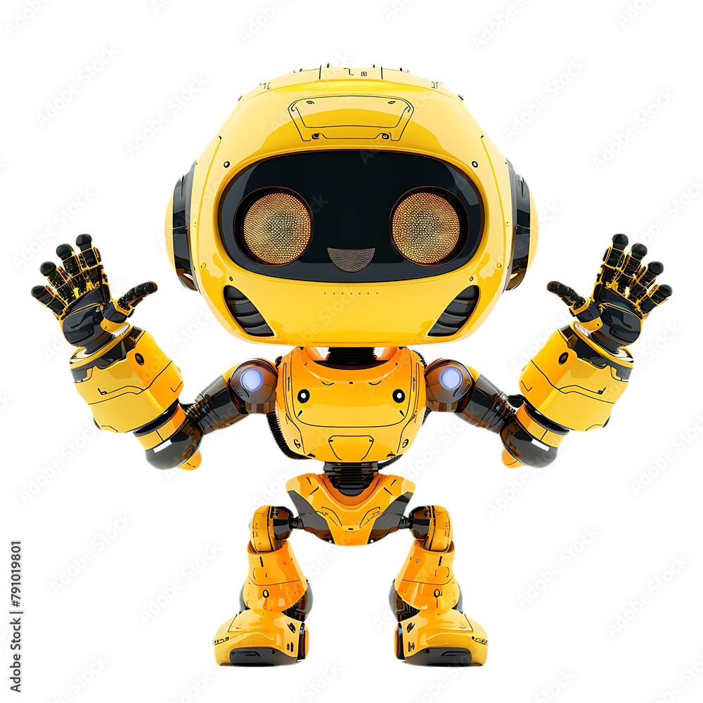 Cute modern Android robot raising hands to greet humans on PNG ...