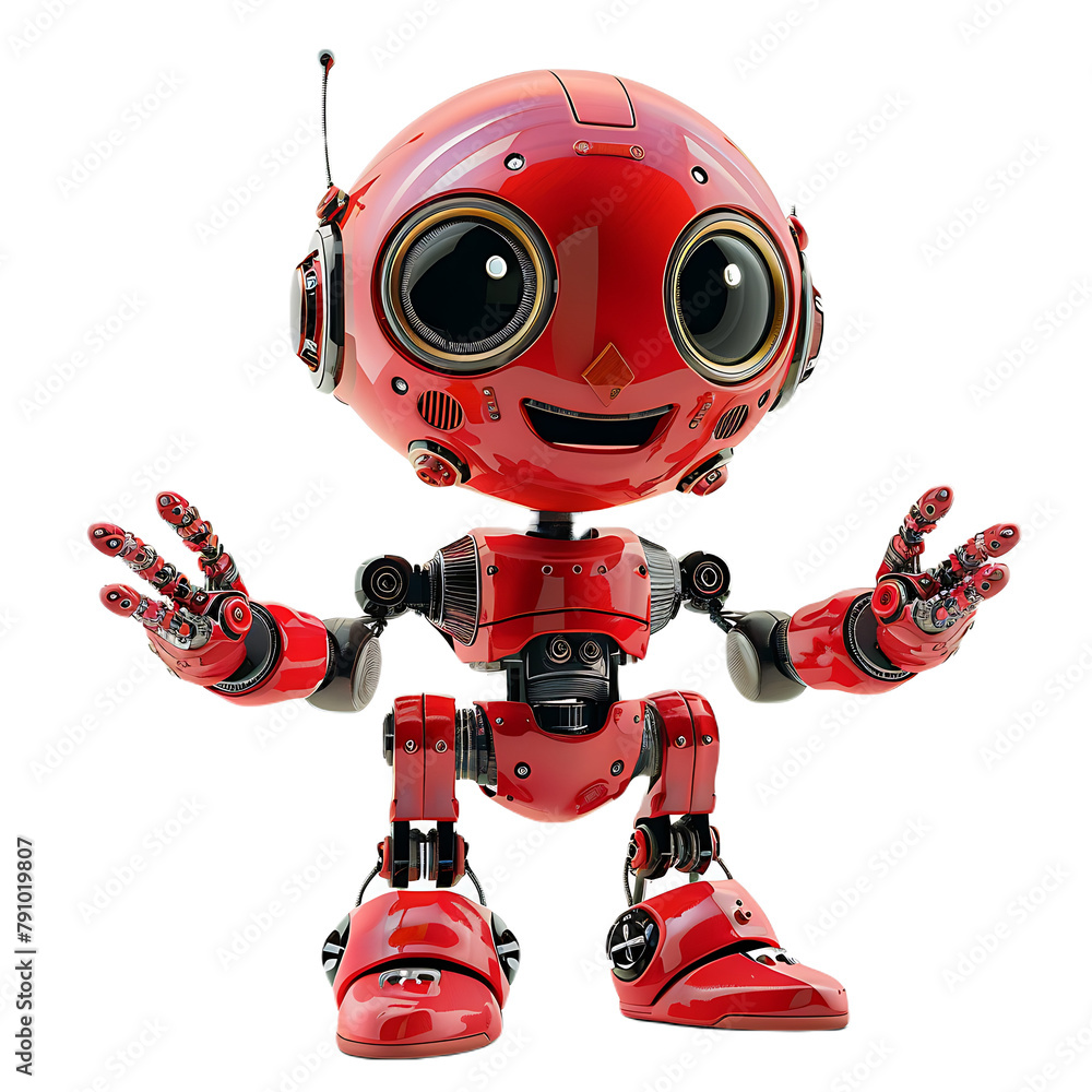 Cute modern Android robot raising hands to greet humans on PNG ...
