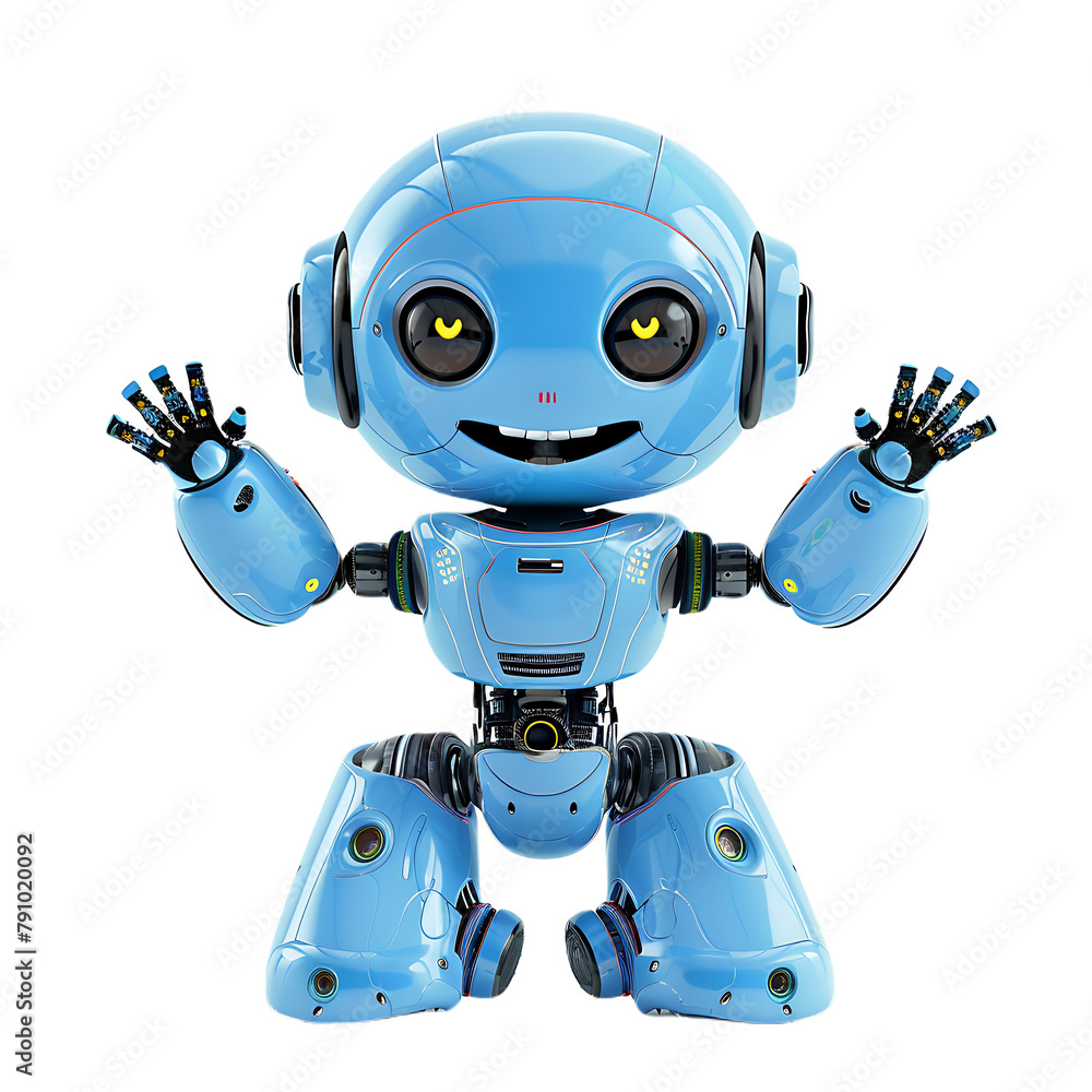 Cute modern Android robot raising hands to greet humans on PNG ...