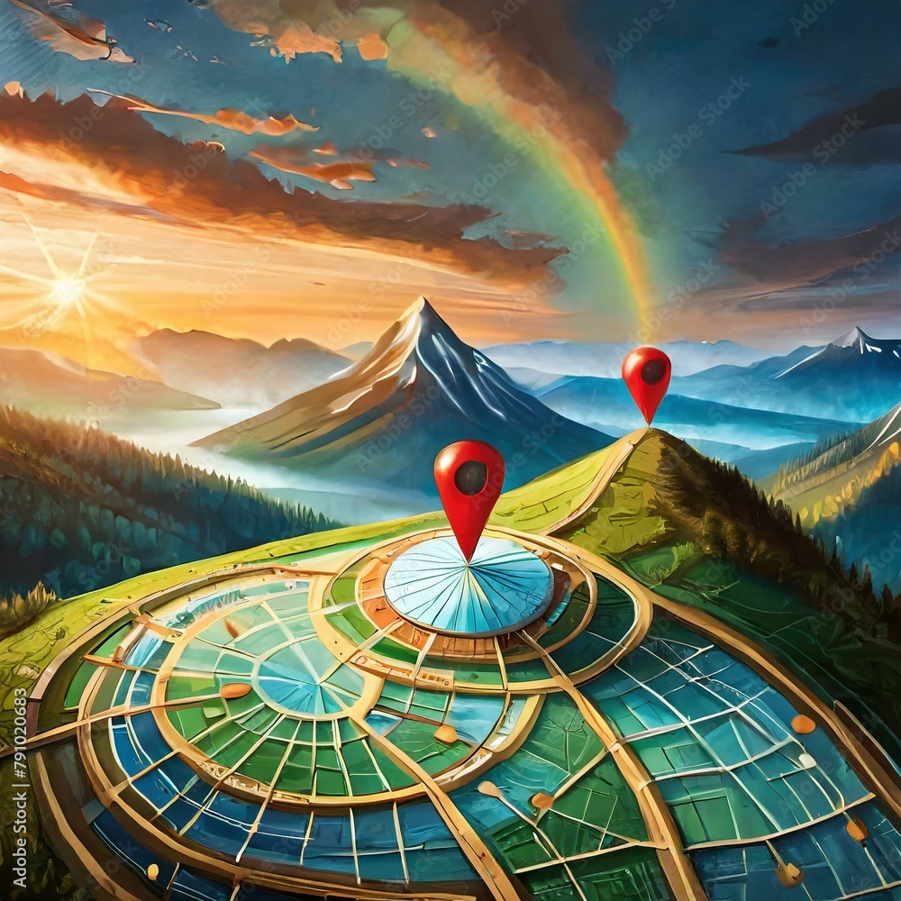 detailed map displaying a specific location marked with two vibrant ...