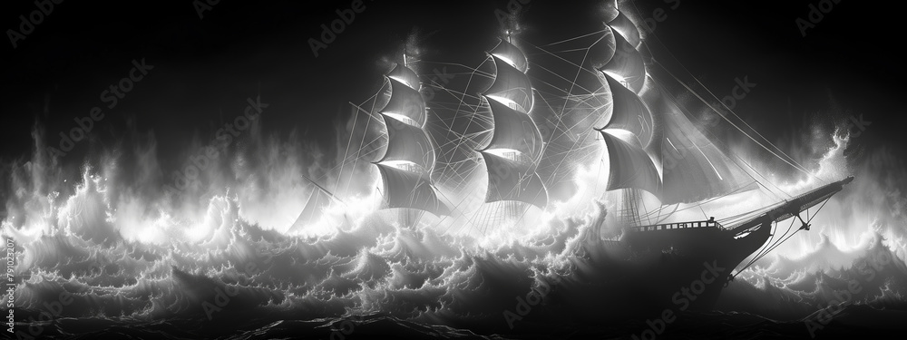 Fractal pirate adventure: a majestic pirate ship rides the tumultuous ...