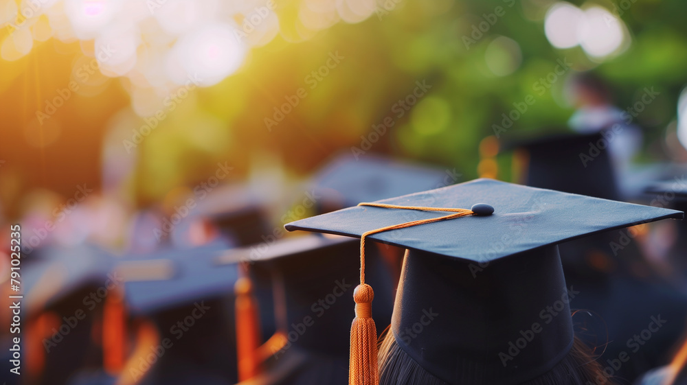 Graduation ceremony, with lot of graduate hat up, Graduate against the ...