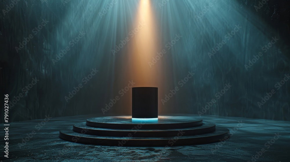 Single column podium with a spotlight in a dark room, dramatic and ...