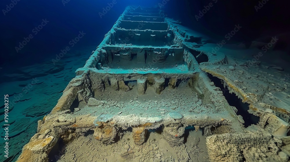 The dark depths of the ocean floor reveal the skeletal remains of a ...