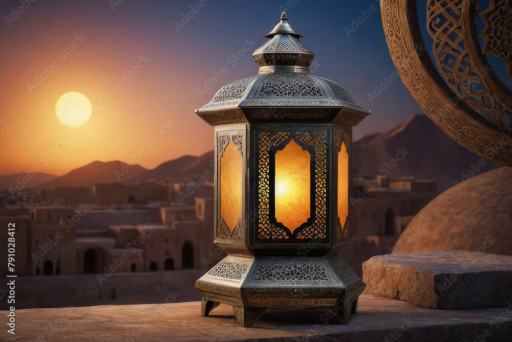 Foto de Minimalist Islamic backdrop with vintage arabic lantern in the ...