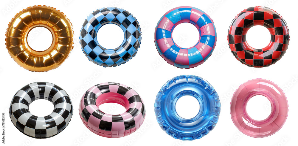 Set of inflatable rings on transparent background. Swimming pool rings ...
