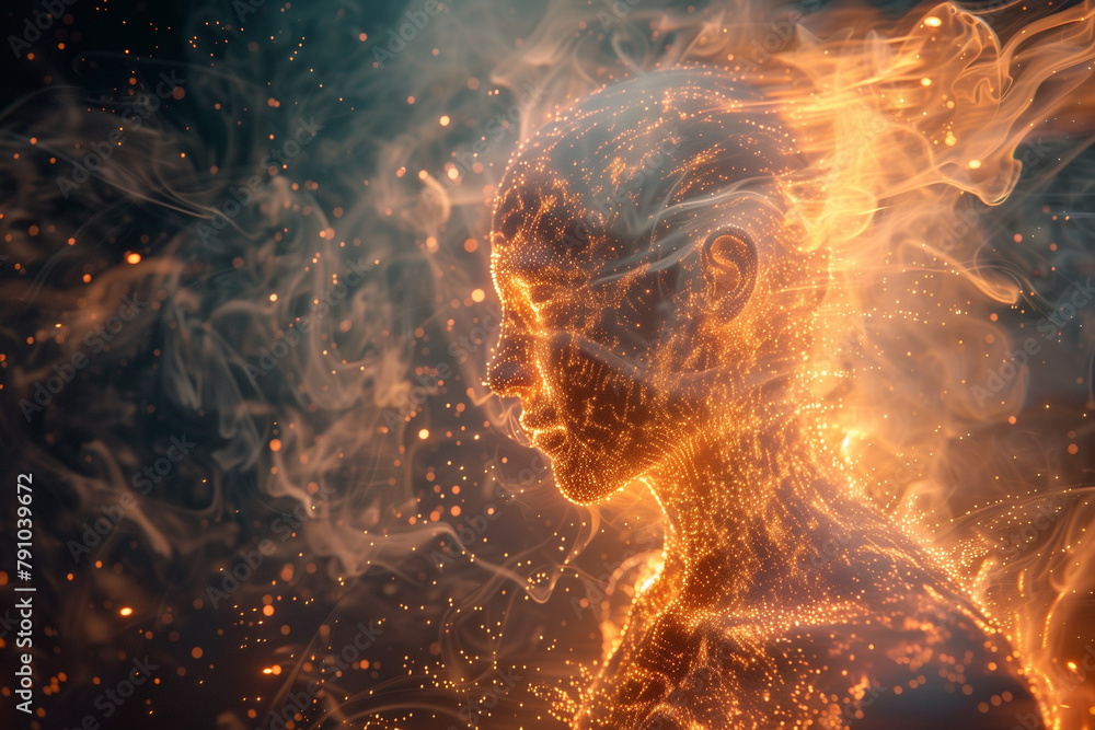 Shoot a series of images showing a human figure gradually transforming ...