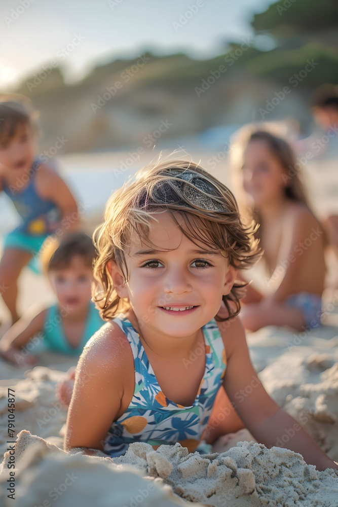 kids little children playing on beach during summer season happy summer ...